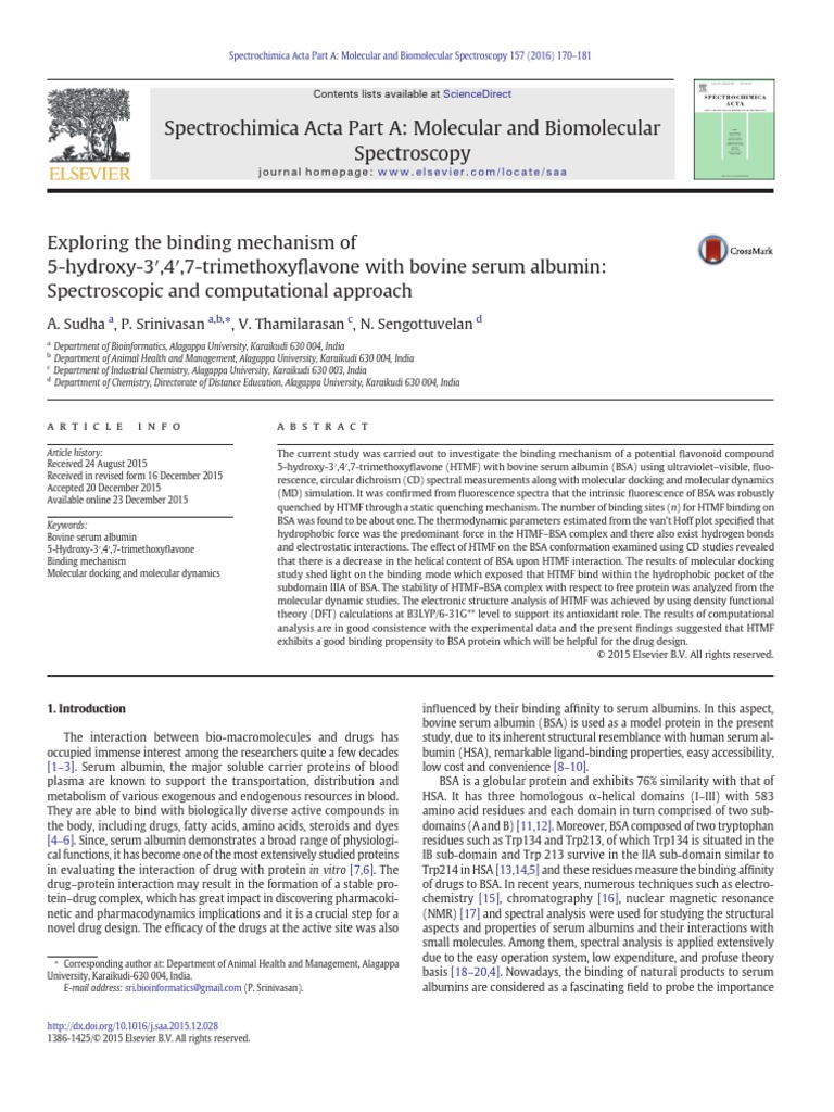 Spectrochimica Acta Paper | PDF | Docking (Molecular) | Protein Structure