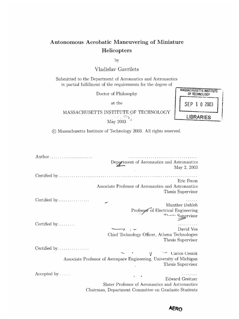 Autonomous Aerobatic Maneuvering Of Miniature Helicopters Pdf Pdf