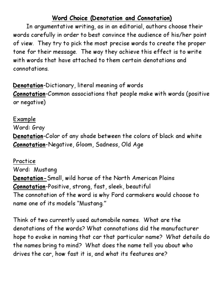 Connotation Activities Assignments Practice | PDF | Connotation | Car