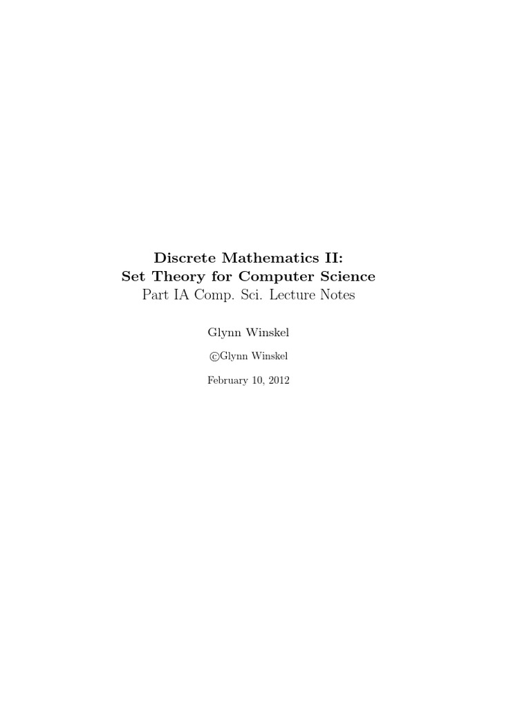 Discrete Mathematics II: Set Theory For Computer Science Part IA Comp ...