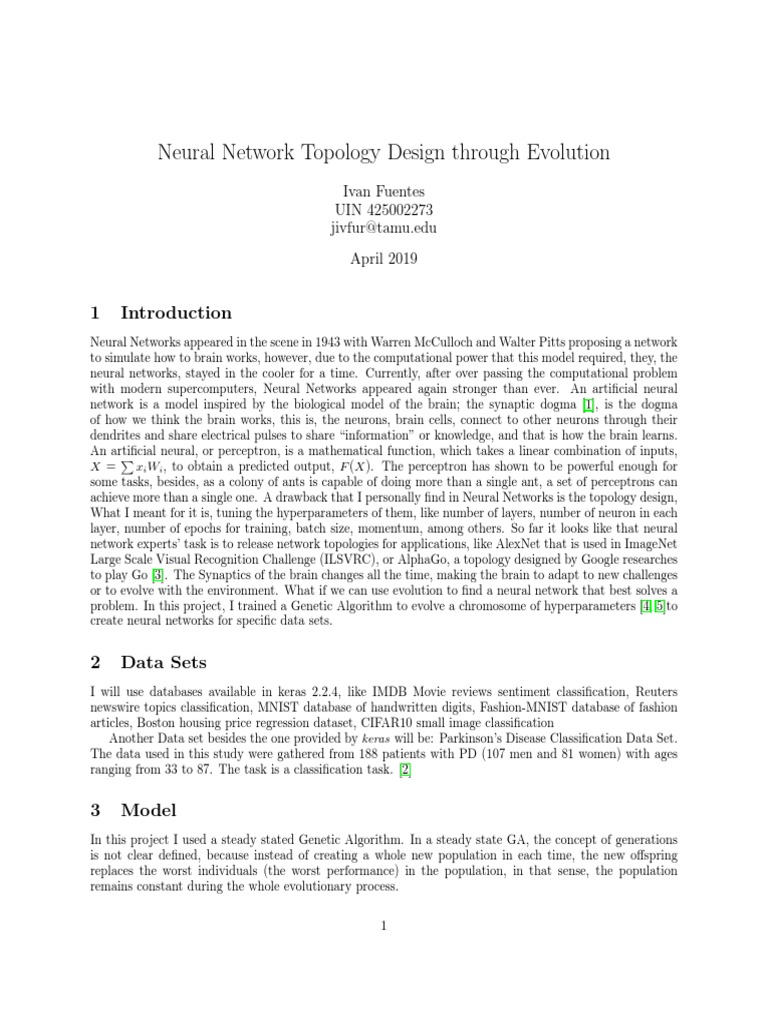 Topology Design Through Evolution | PDF | Artificial Neural Network ...