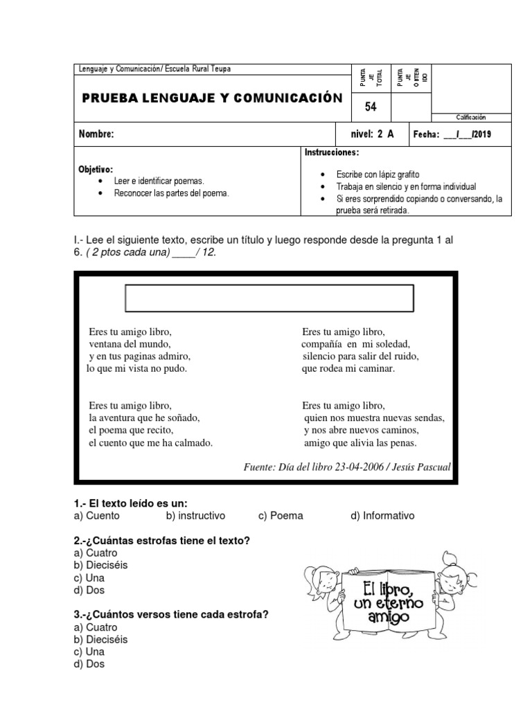Prueba Segundo Basico El Poema | PDF