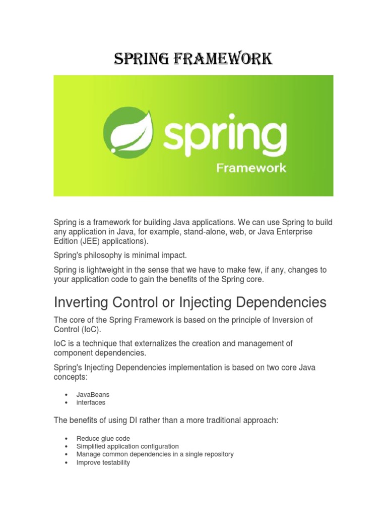 Spring Framework For All Pdf Spring Framework Constructor Object Oriented Programming 