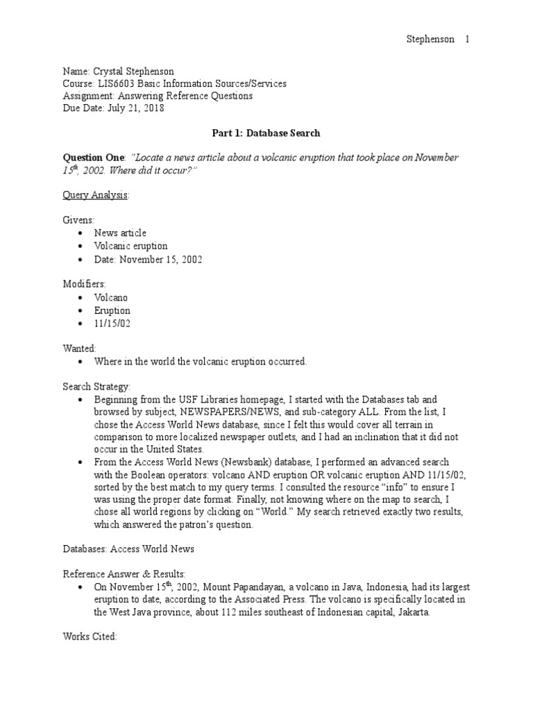 Lis6603 Answering Reference Questions - Crystal Stephenson | PDF ...