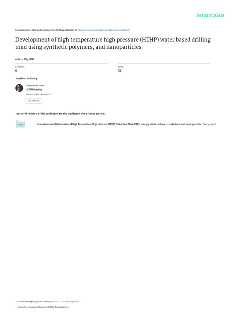 Development of High Temperature High Pressure (HTHP) Water Based ...