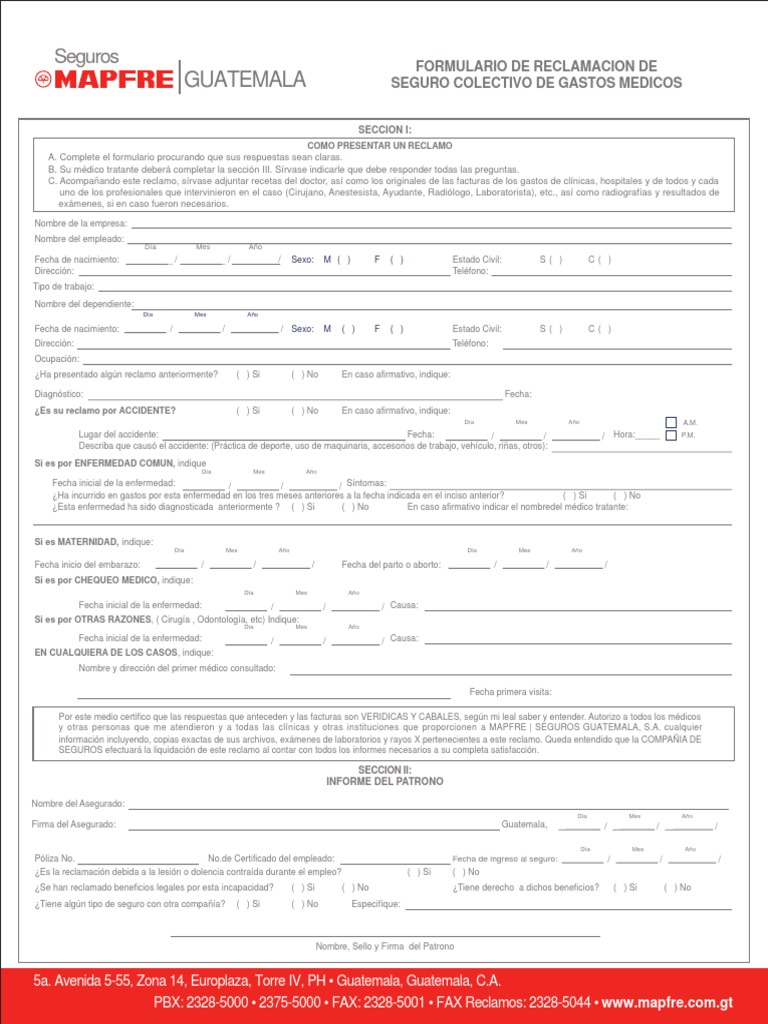 Formulario Reclamos Mapfre | PDF | Póliza de seguros | Ciencias de la Salud