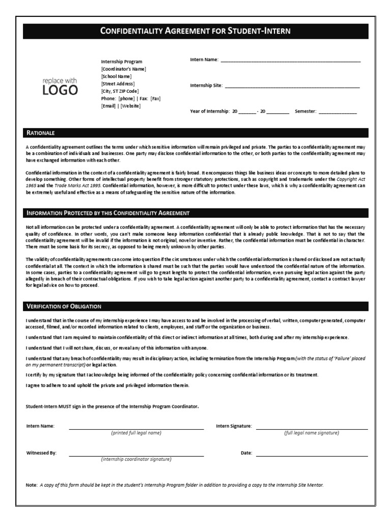 Confidentiality Agreement For Student | PDF | Non Disclosure Agreement ...