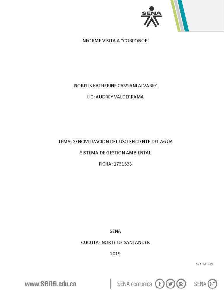 Informe Formato SENA Plantilla Word | Tierra | Agua