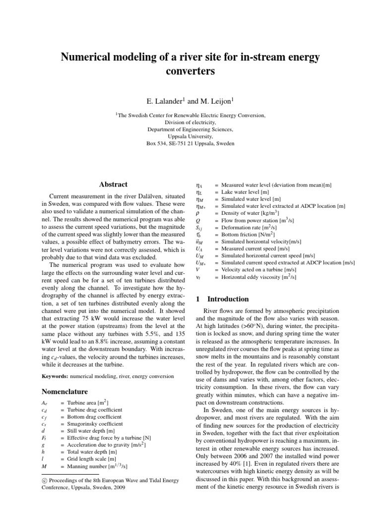 Numerical Modeling of A River Site For In-Stream Energy Converters ...