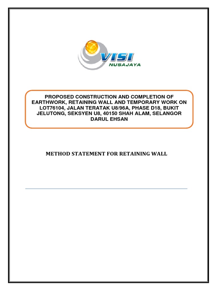 Retaining Wall Method Statement Guide | PDF | Excavation (Archaeology ...