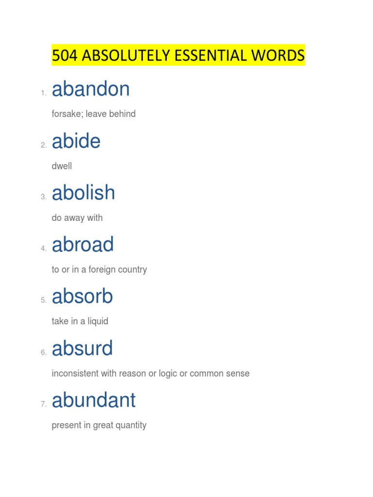 504 Absolutely Essential Words | PDF | Deception | Anger