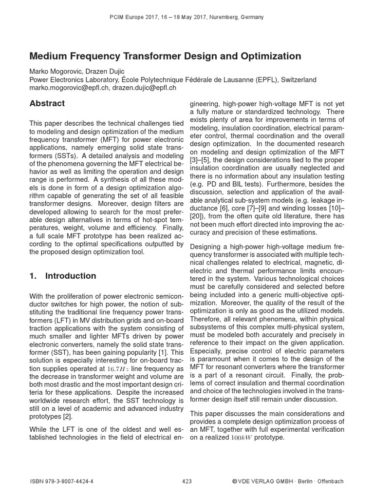 Medium Frequency Transformer Design and Optimization | PDF | Rectifier ...