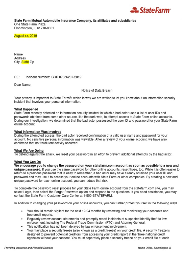 Customer Letter State Farm | Password | Credit History