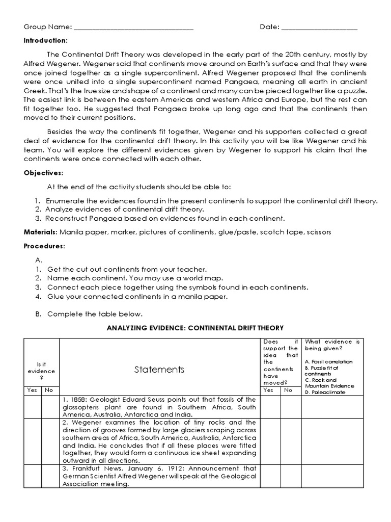 Analyzing Evidence of Continental Drift | PDF | Continent | Plate Tectonics