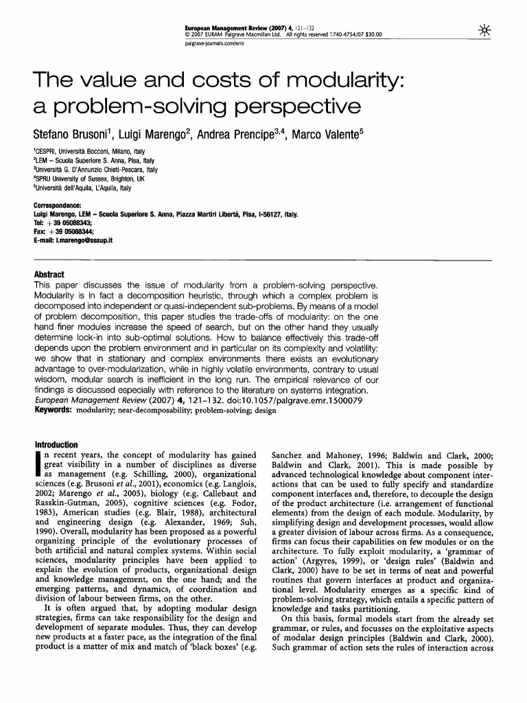 The Value and Costs of Modularity: A Problem-Solving Perspective | PDF | Modularity ...
