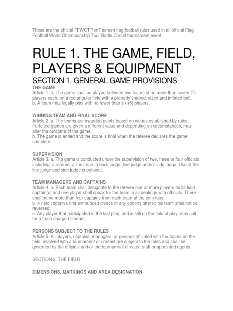 Rule 1. The Game, Field, Players & Equipment: Section 1. General Game ...
