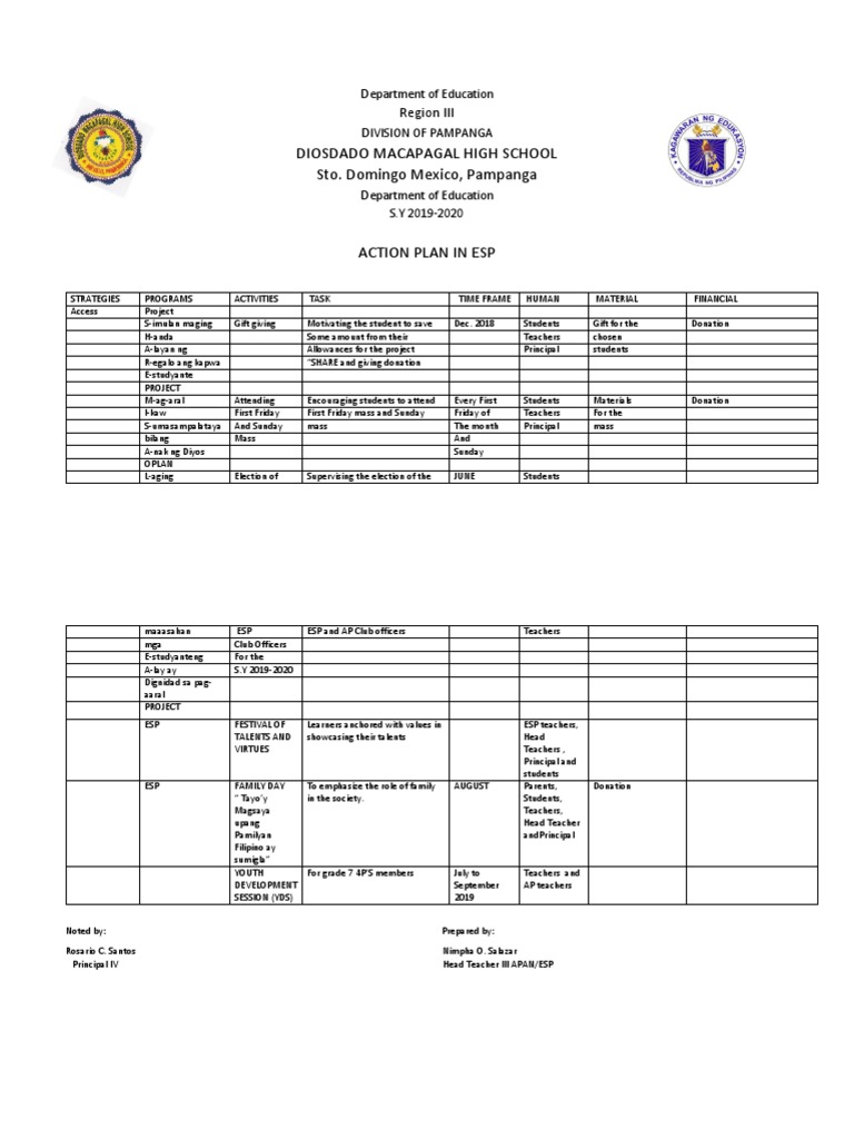 Action Plan Esp and Ap | PDF | Pedagogy | Cognition