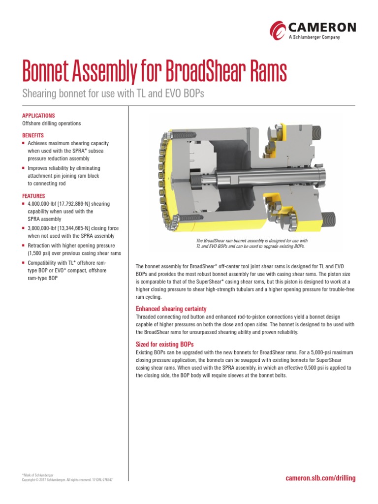 Bonnet Assembly For Broadshear Rams: Shearing Bonnet For Use With TL ...