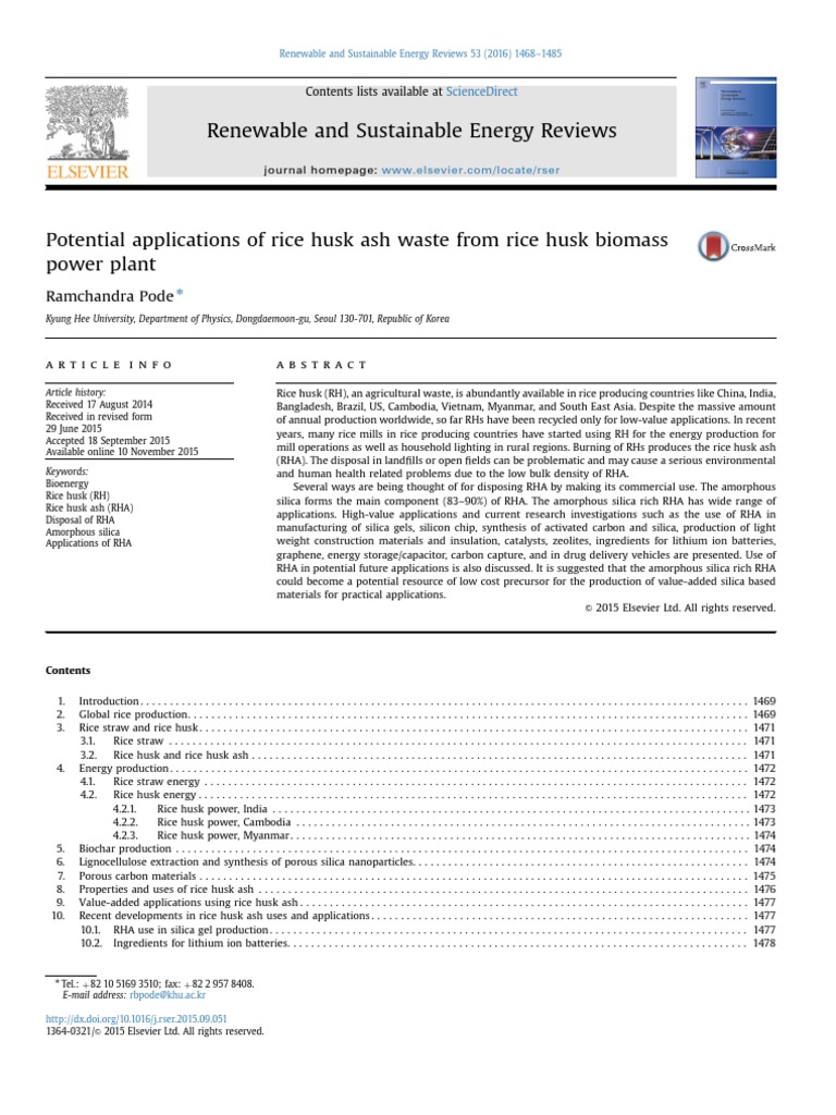 Potential Applications of Amorphous Silica-Rich Rice Husk Ash From ...