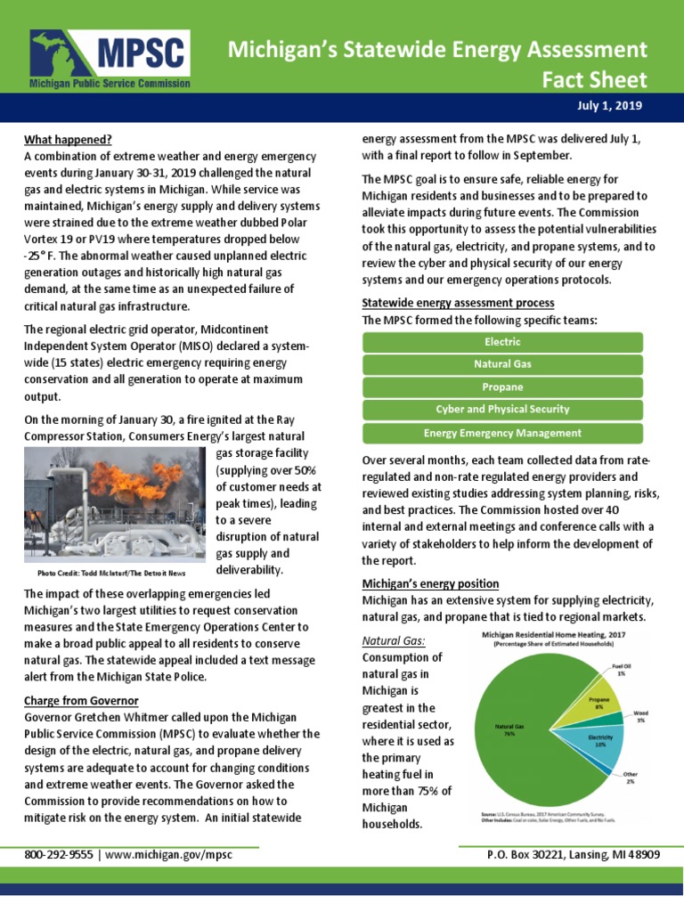 Michigan Energy Assessment Fact Sheet | PDF | Pipeline Transport ...