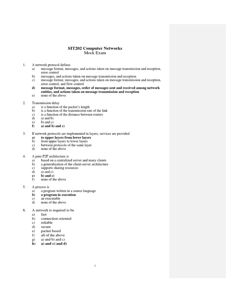 SIT202 Computer Networks: Mock Exam | PDF | Computer Network | Transmission Control Protocol