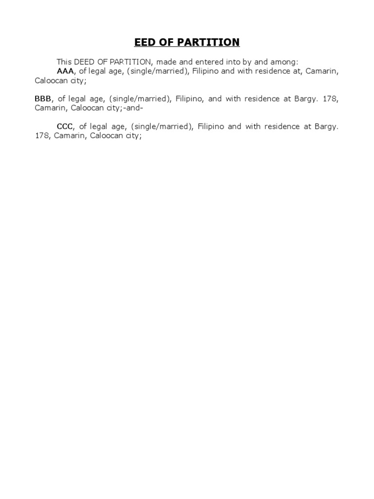 Sample Deed of Partition of Property | PDF
