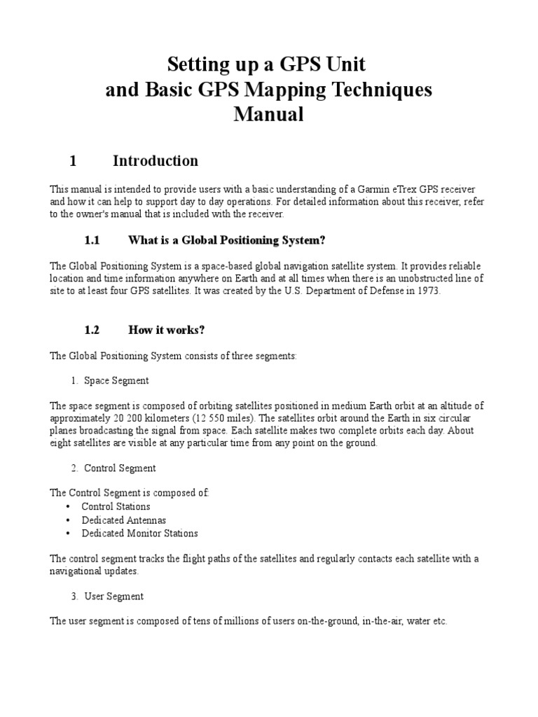 Setting Up A GPS Unit and Basic GPS Mapping Techniques Manual | PDF | Global Positioning System ...