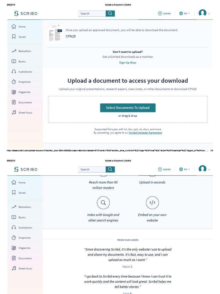 Upload A Document To Access Your Download: Search | PDF | Scribd | Information Technology