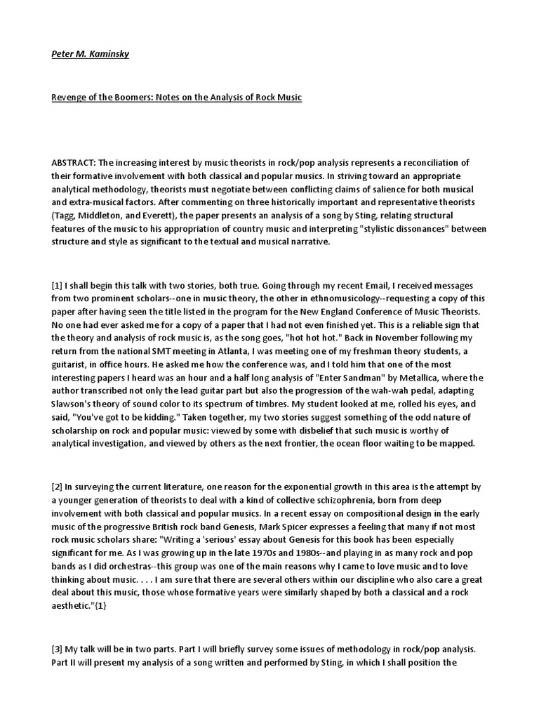 Notes On The Analysis of Rock Music PDF | PDF | Music Theory | Musicology