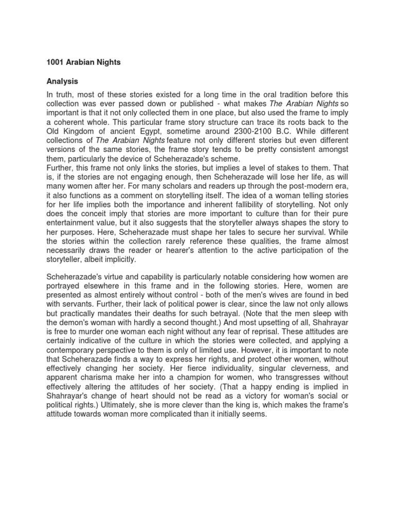 1001 Arabian Nights Analysis | PDF | One Thousand And One Nights ...