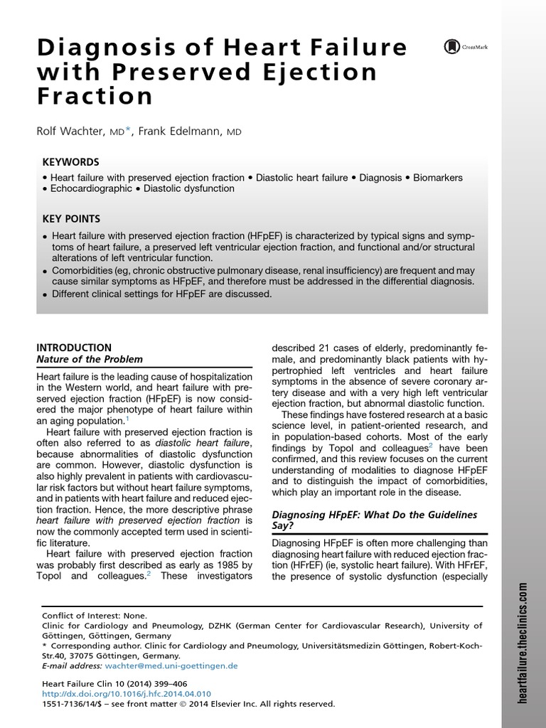 Diagnosis of Heart Failure With Preserved Ejection Fraction | PDF | Heart Failure | Diastole