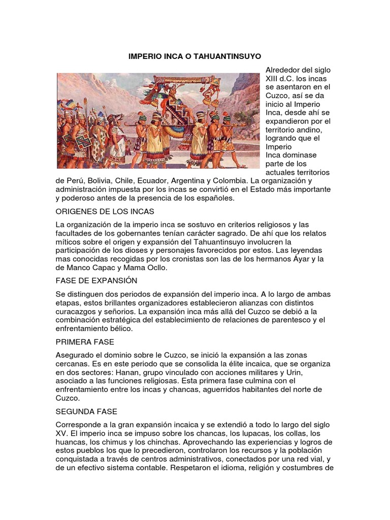 Imperio Inca o Tahuantinsuyo | PDF | Imperio Inca | Perú