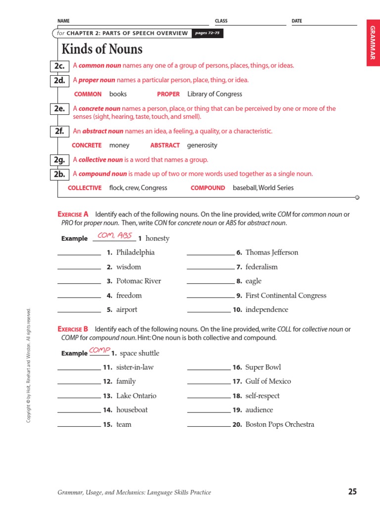 Kinds of Nouns Worksheet | PDF | Noun | Linguistic Typology