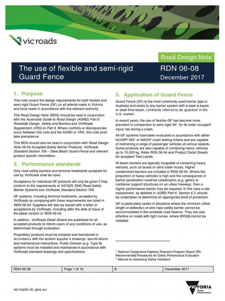 Road Design Note 0608 The Use of Flexible and Semi Rigid Guard Fence ...
