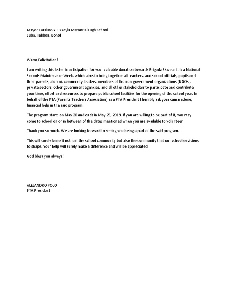 Solicitation Letter For Brigada | PDF | Social Science