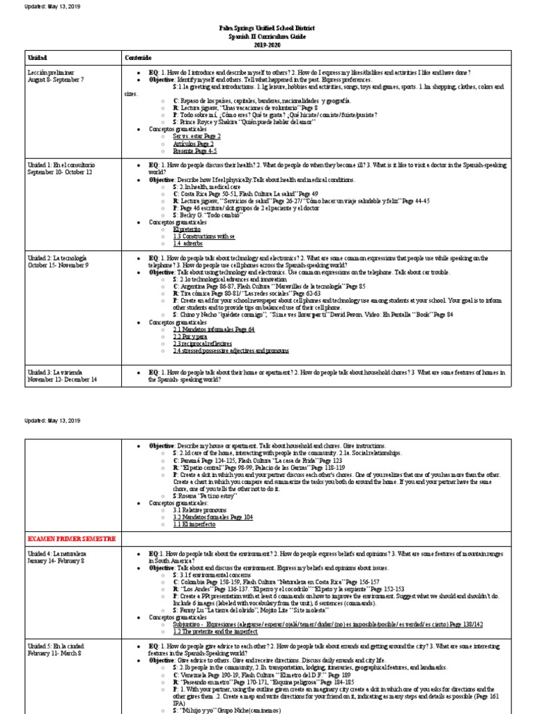 Spanish II Course Outline 2019-2020 | PDF | Language Arts & Discipline ...