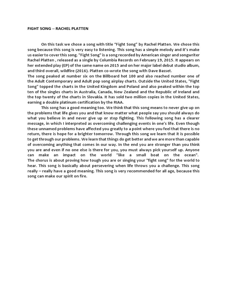 Fight Song - Rachel Platten | PDF | Recorded Music | Music Industry