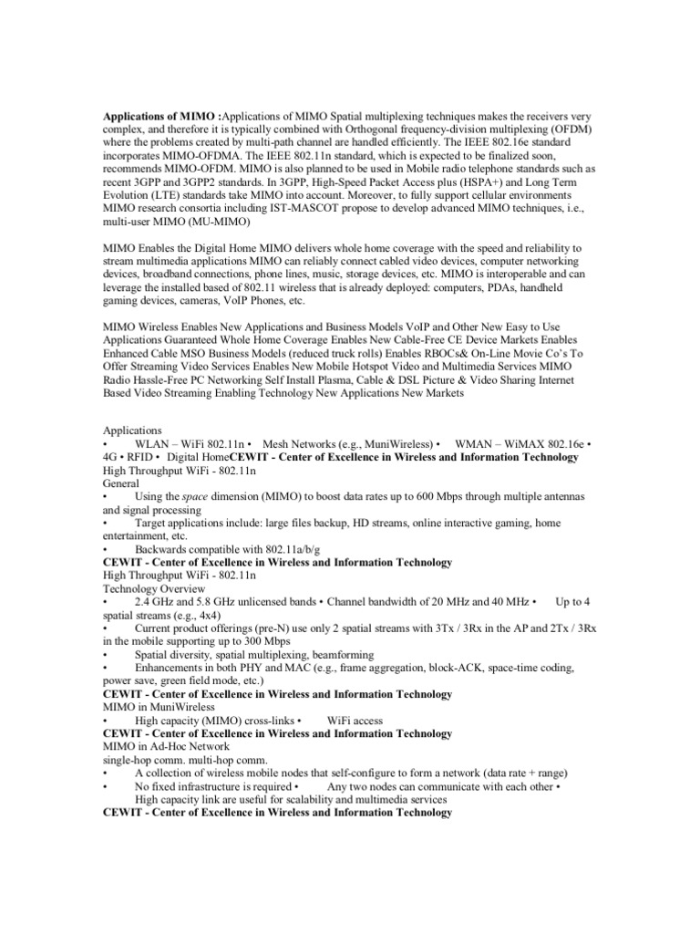 Mimo Applications And Progress Notes Pdf Mimo Ieee 802 11