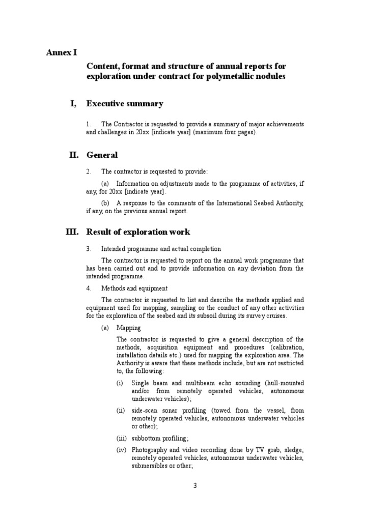 Annex I Content, Format and Structure of Annual Reports For Exploration ...