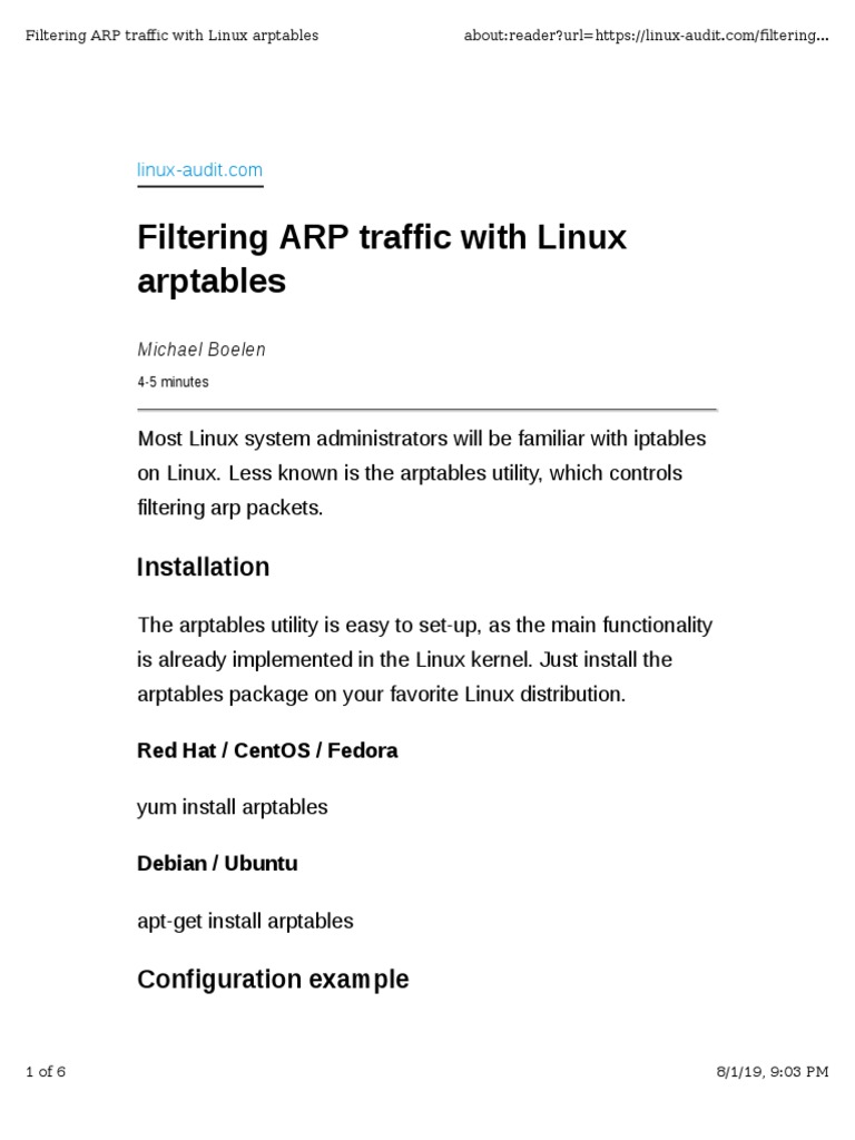 Filtering ARP Traffic With Linux Arptables | PDF | Router (Computing ...