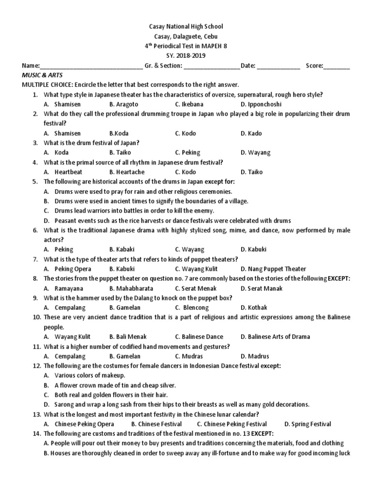 Mapeh 8 4th Quarter | PDF | Theatre | Performing Arts