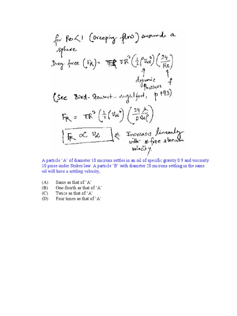 Stokes Law Particle Settling Velocities | PDF | Drag (Physics) | Viscosity