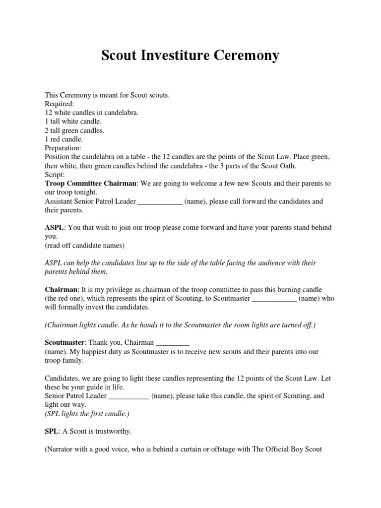 Scout Investiture Ceremony | PDF | Scouting | Outdoor Recreation ...