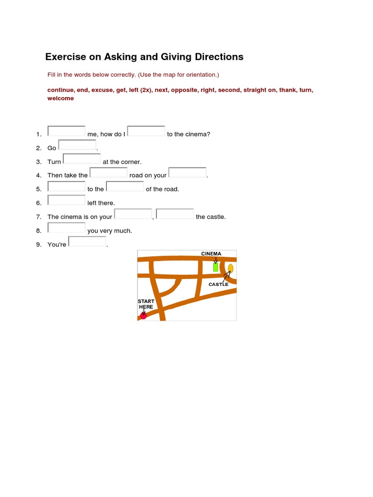 Exercise On Asking and Giving Directions | PDF