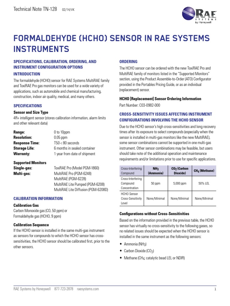 Technical Note 128 - Formaldehyde (HCHO) Sensor in RAE Systems ...