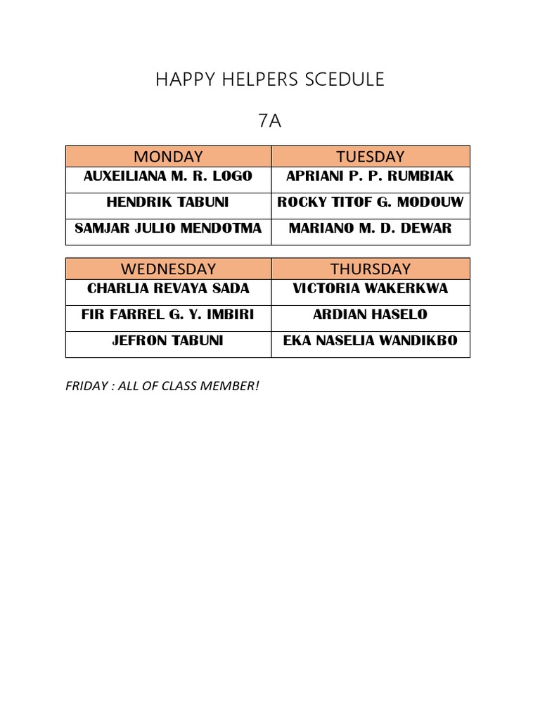 Happy Helpers Scedule | PDF