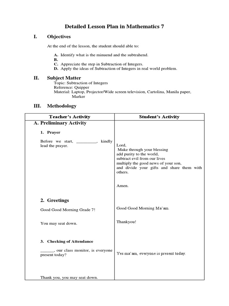 Detailed Lesson Plan in Math3aa | PDF | Subtraction | Arithmetic