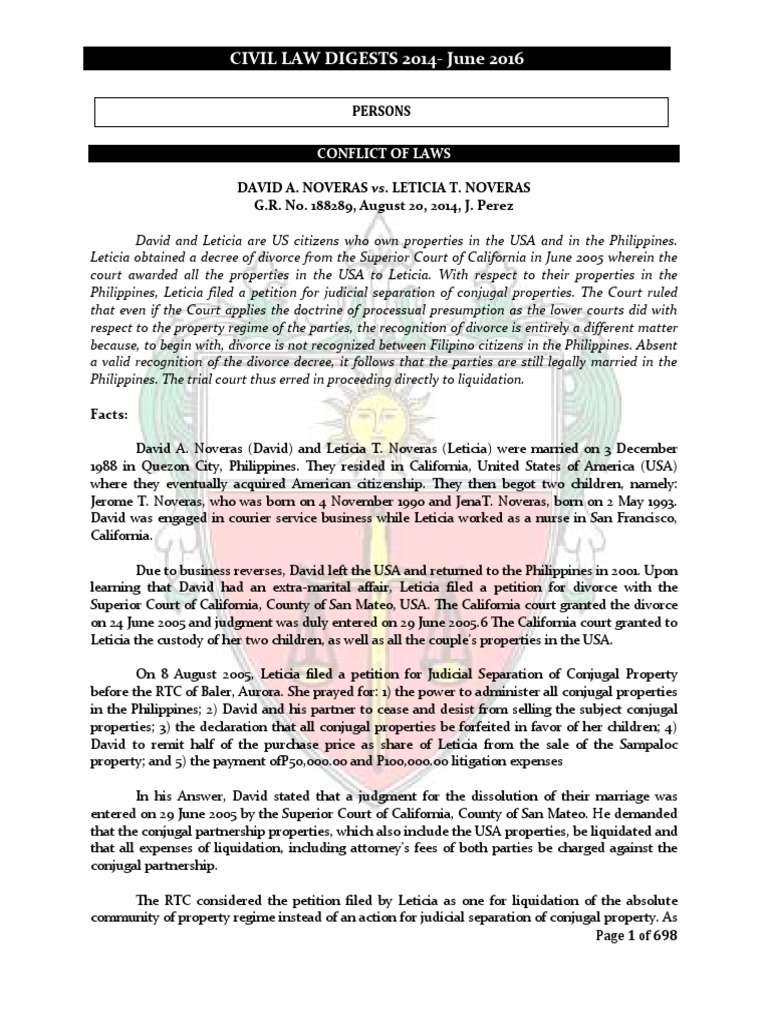 CIVIL Case Digests | PDF | Divorce | Marriage