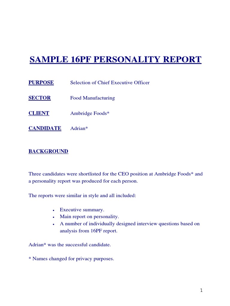 Sample 16Pf Personality Report | PDF | Leadership | Emotions