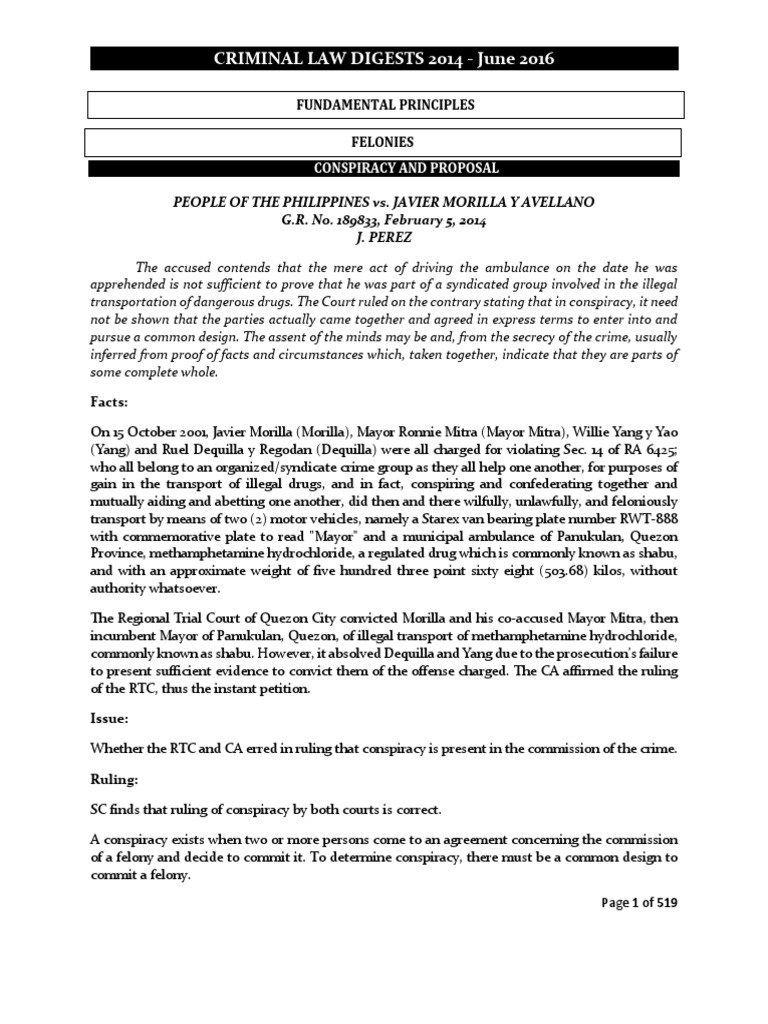 Criminal Case Digest | Conspiracy (Criminal) | Burden Of Proof (Law)